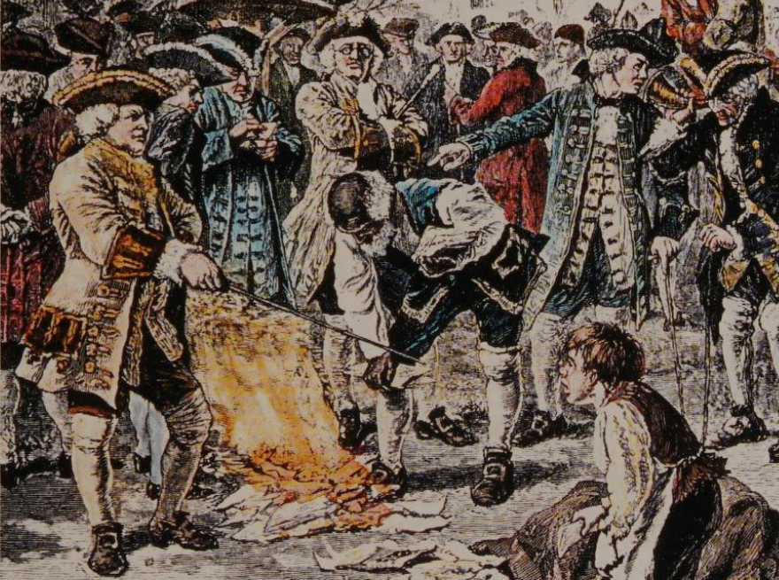 stamp act protests sons of liberty burning stamped paper ...